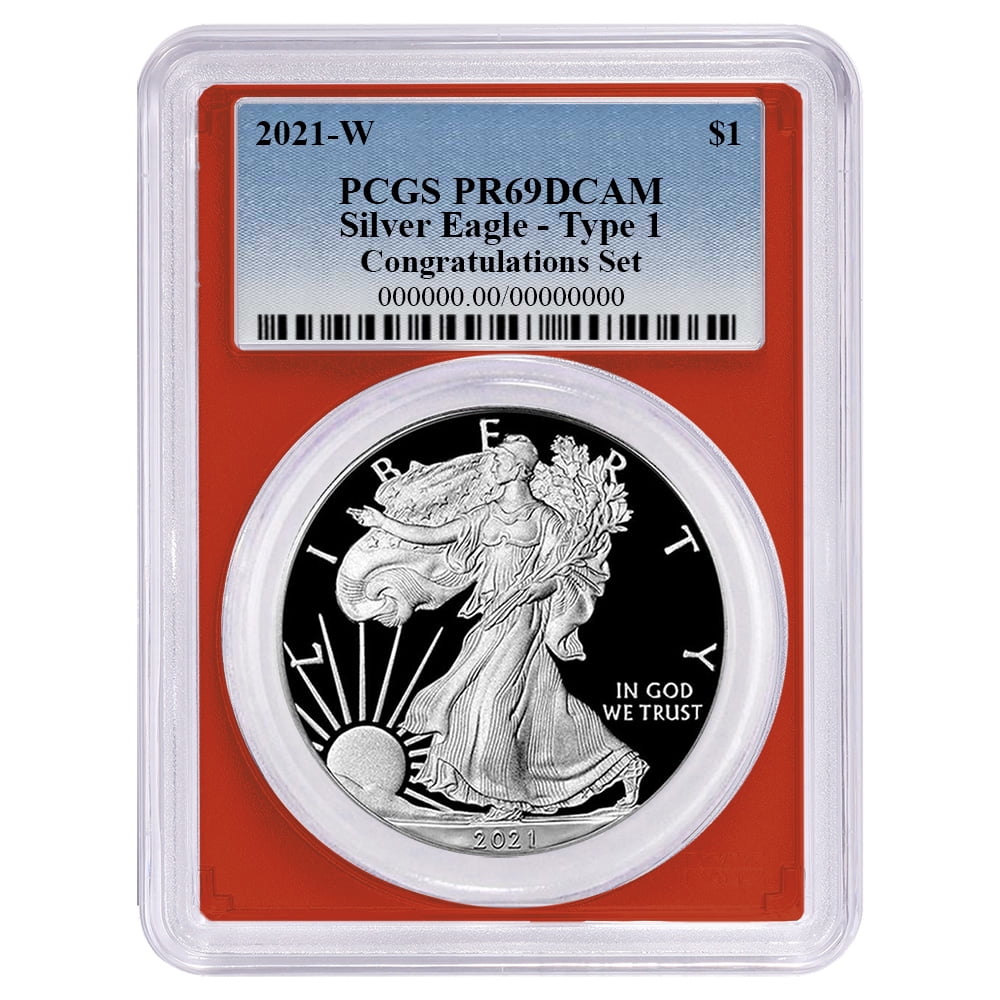 2021-W Proof $1 Type 1 American Silver Eagle Congratulations Set PCGS ...