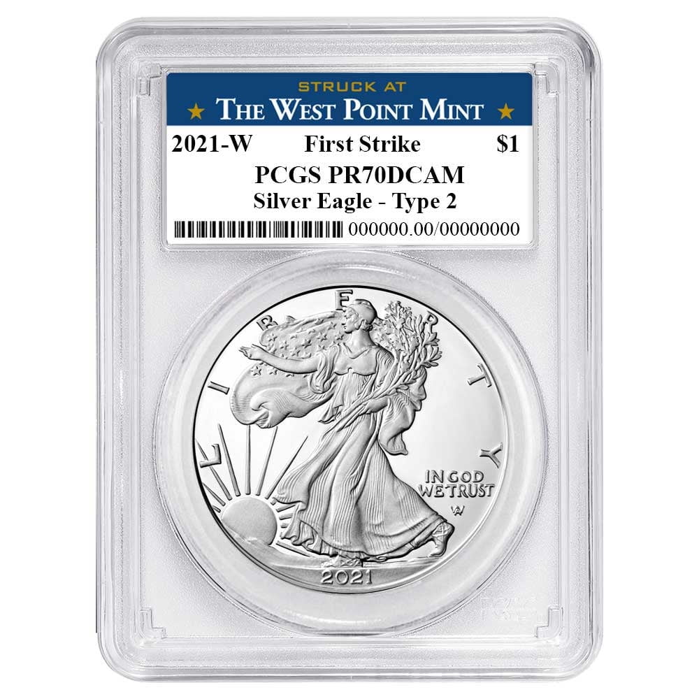 2021-W Proof $1 Type 2 American Silver Eagle PCGS PR70DCAM FS West ...