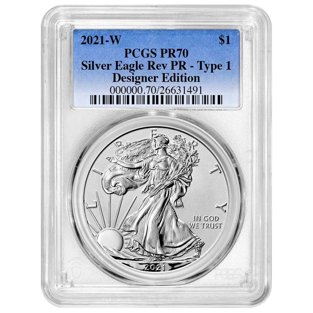2021-W Reverse Proof $1 Type 1 American Silver Eagle PCGS PR70 Blue ...