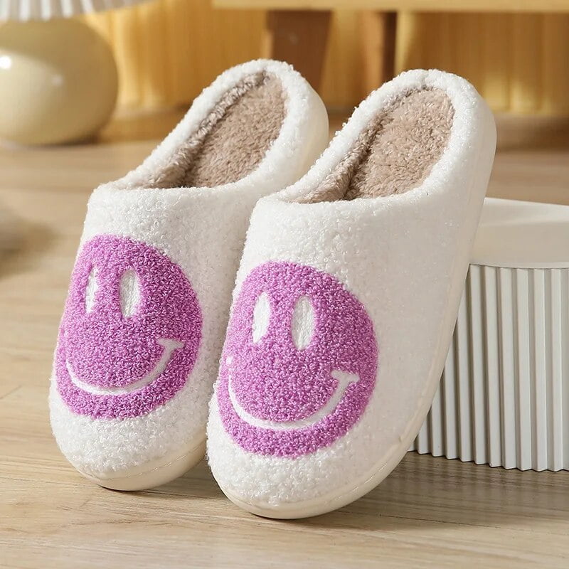 2021 Women Fluffy Fur Slippers Big Smile Floor Slipper Short Plush ...