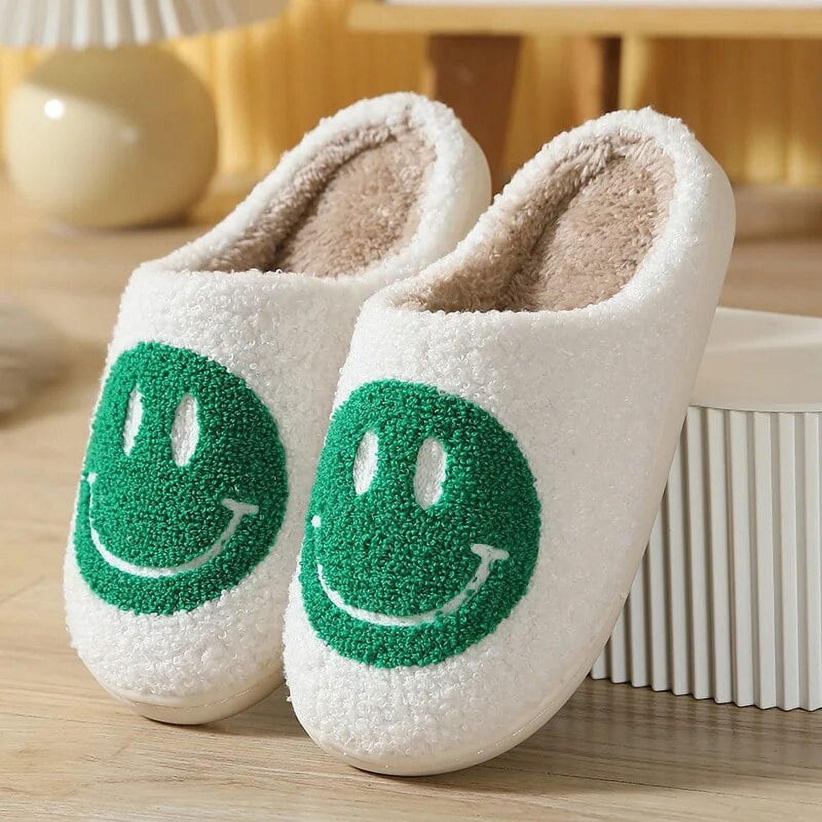 2021 Women Fluffy Fur Slippers Big Smile Floor Slipper Short Plush ...