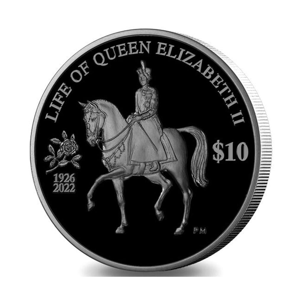 2022 $10 Life of Queen Elizabeth II Double Effigy 1 oz Silver Pearl Black Proof OGP & COA ...