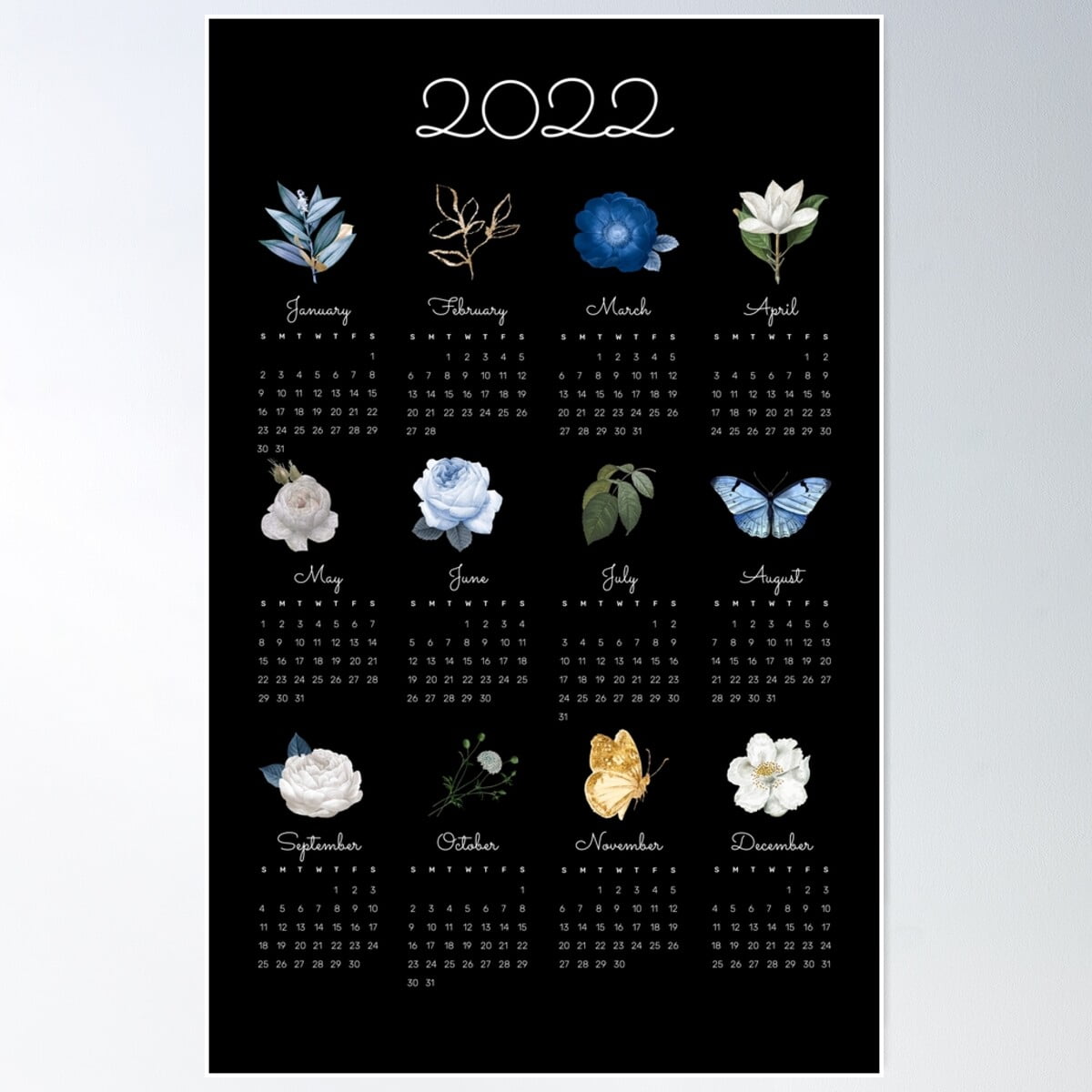 2022 Aesthetic Flowers Calendar Poster Wall Art, Modern Wall Decor For ...