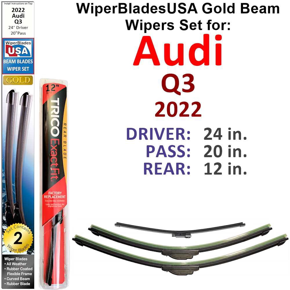 2022 Audi Q3 Beam Wiper Blades Wipers WBUSA (Set of 3) w/Rear Wiper ...