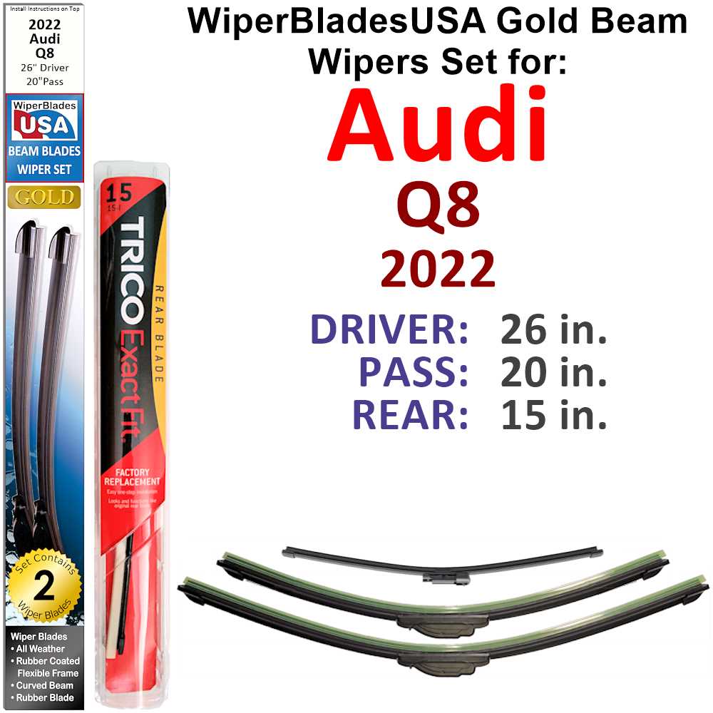 2022 Audi Q8 Beam Wiper Blades Wipers WBUSA (Set of 3) w/Rear Wiper ...