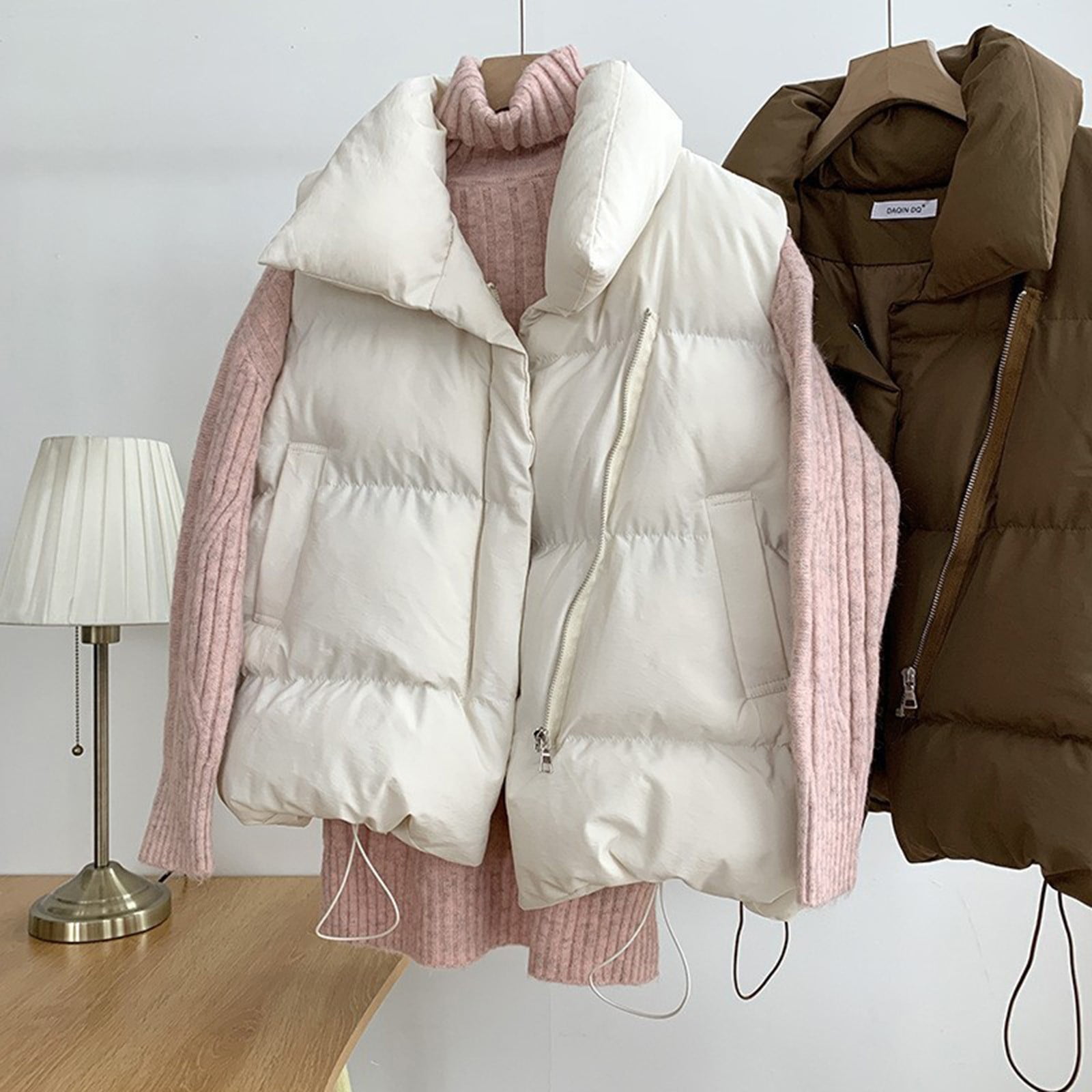 2022 Autumn Winter Ladies Oversized Solid Puff Padded Vest Long down ...