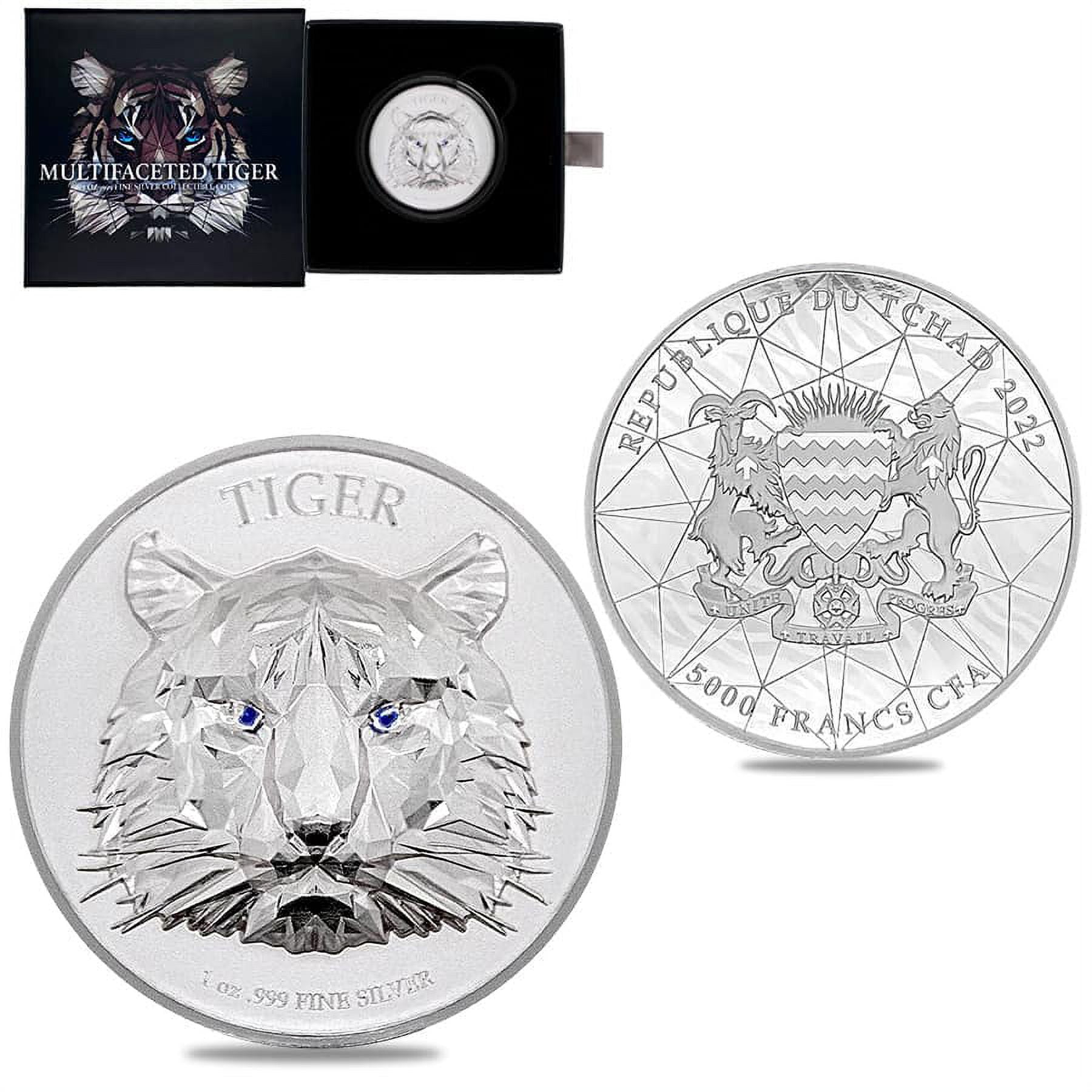 2022 Chad 1 oz Silver Multifaceted Tiger Ultra High Relief Coin .999 ...