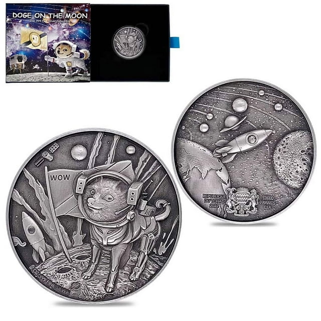 2022 Chad 2 oz Silver Doge on The Moon Antiqued High Relief Coin .999 ...