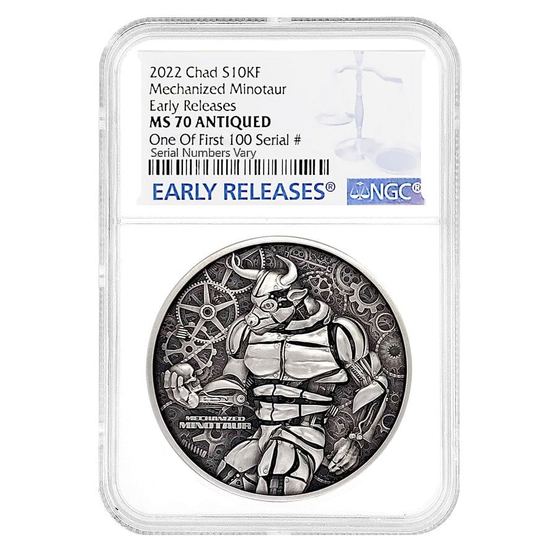 2022 Chad 2 oz Silver Mechanized Minotaur Coin NGC MS 70 ER One of ...