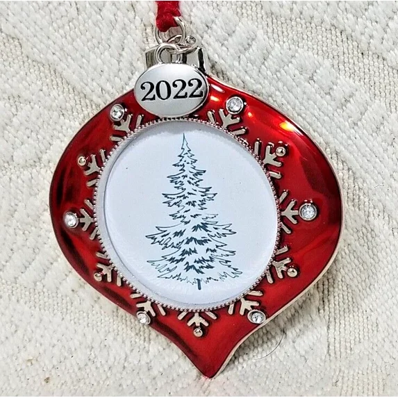 2022 Christmas Tree Ornament Photo Picture Frame Tulip Red Ball Jeweled ...