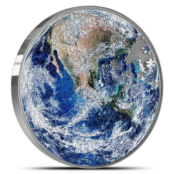 2022 Earth Puzzle High Relief 1 oz Colorized Antique Silver and 4.5 oz ...