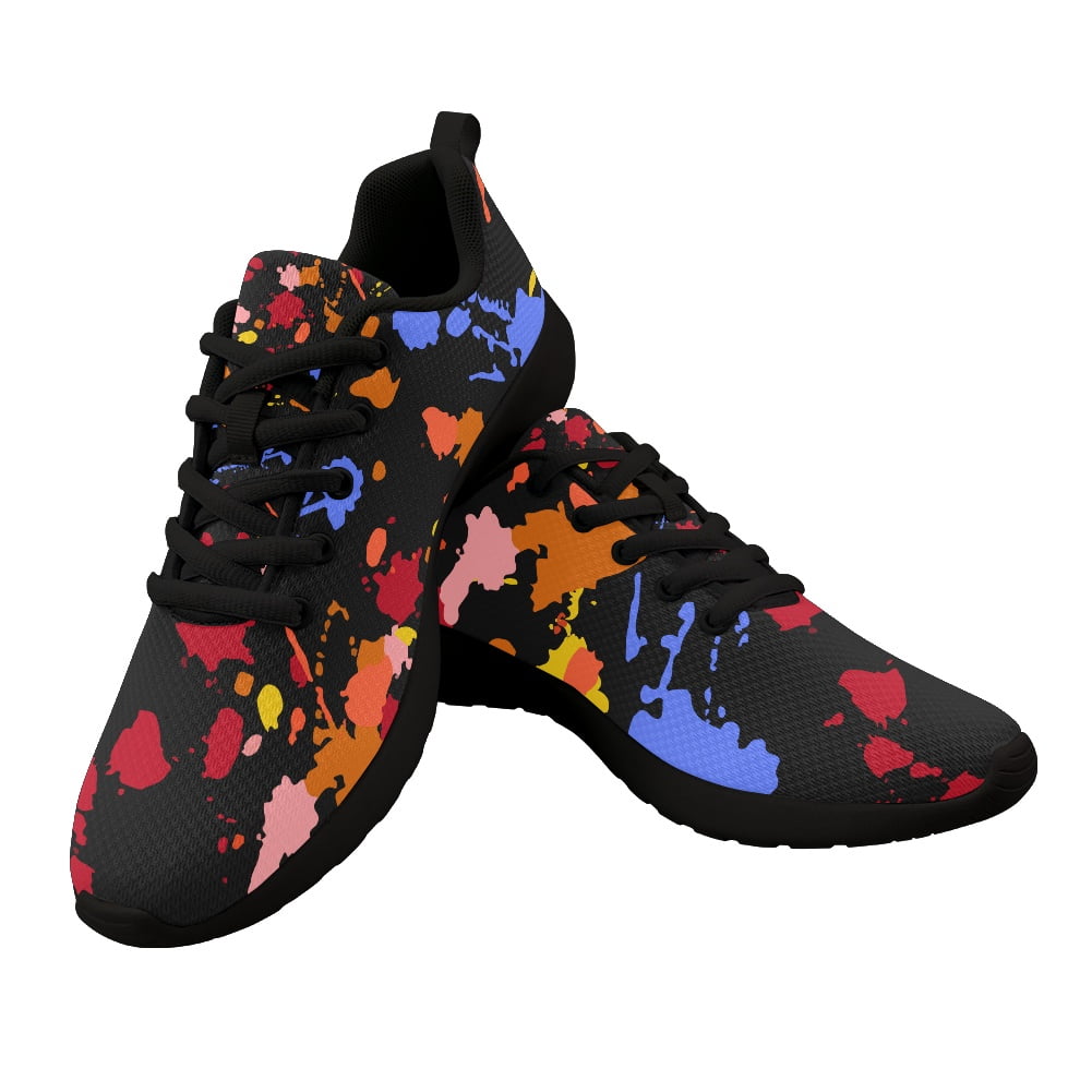 2022 Fashion Shoes Women Outdoor Breathable Mesh Sneakers Paint Splatter Pattern Casual Running ...