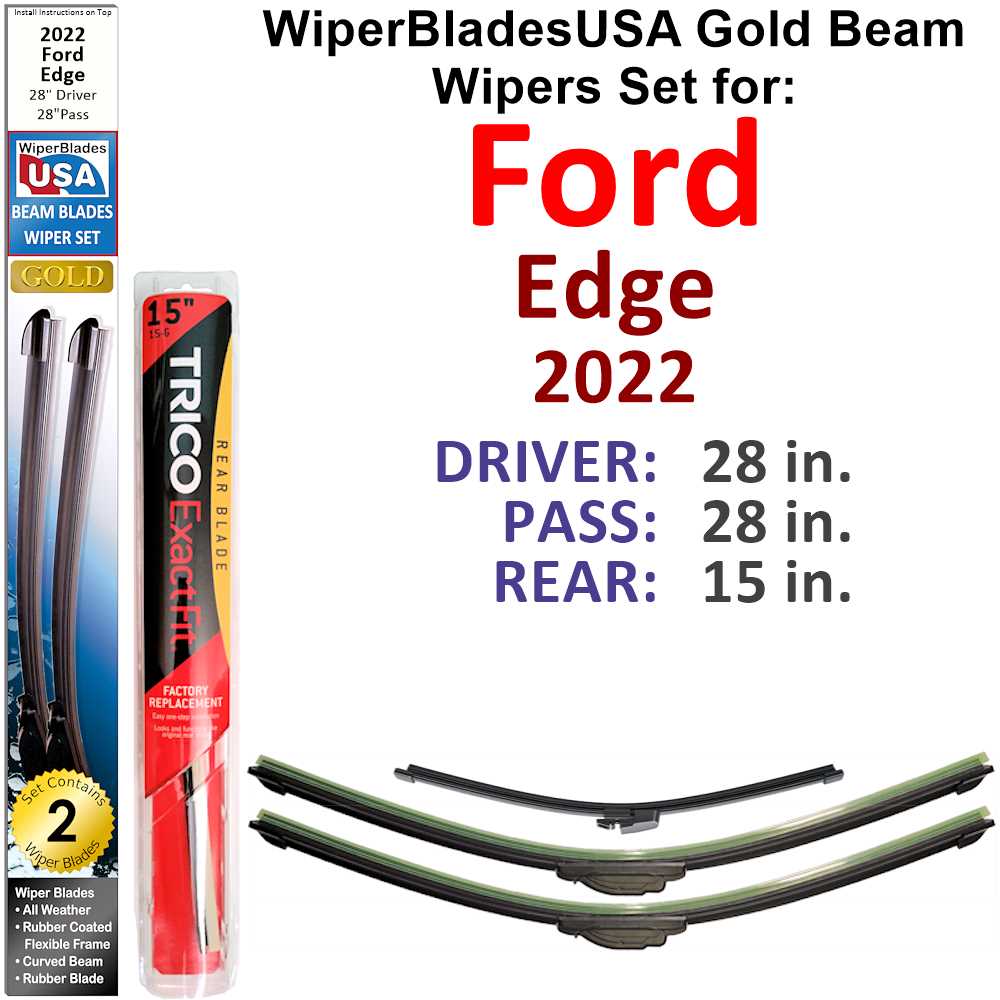 2022 Ford Edge Beam Wiper Blades Wipers WBUSA (Set of 3) w/Rear Wiper ...