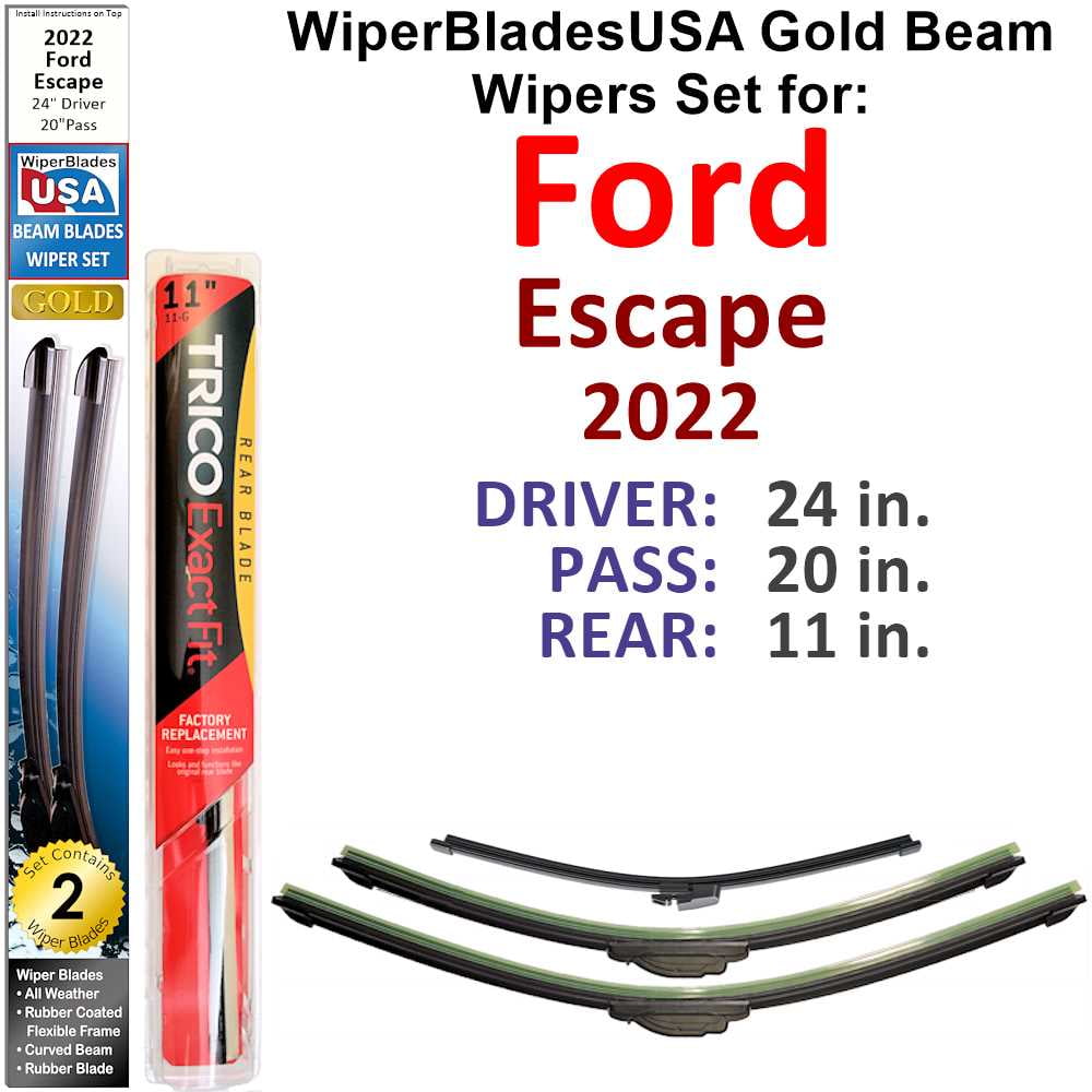 2022 Ford Escape Beam Wiper Blades Wipers WBUSA (Set of 3) w/Rear Wiper ...