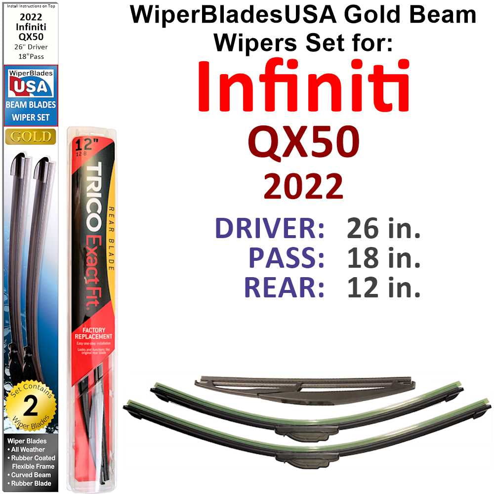 2022 Infiniti QX50 Beam Wiper Blades Wipers WBUSA (Set of 3) w/Rear ...