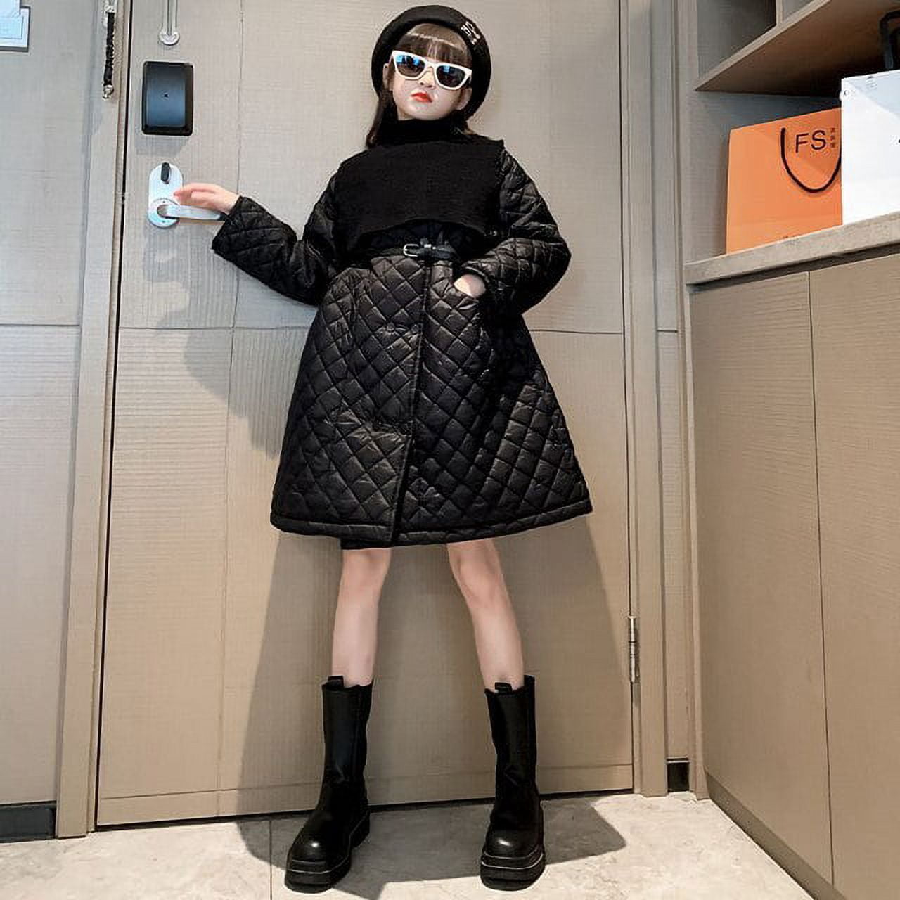 2022 Korean Autumn Winter Girls Parkas with Knitwear Tippet Warm Long ...