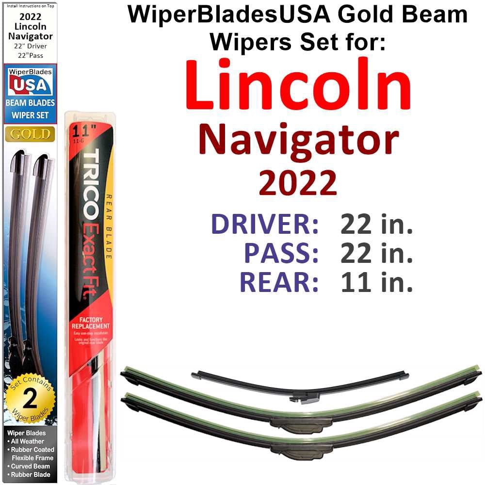 2022 Lincoln Navigator Beam Wiper Blades Wipers WBUSA (Set of 3) w/Rear ...