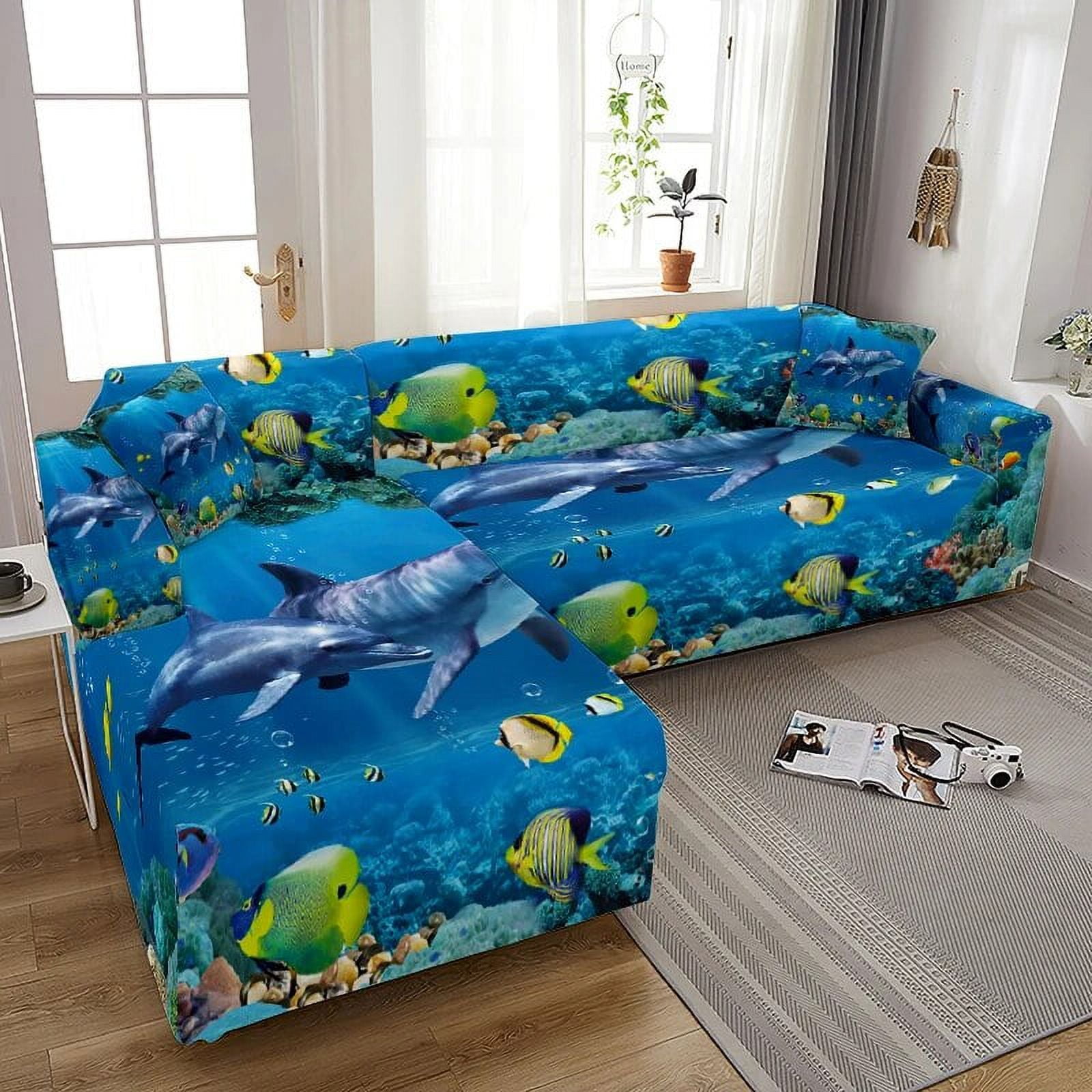 2022 Marine Life Pattern Sofa Cover Decoration Home Big Sofas Home ...