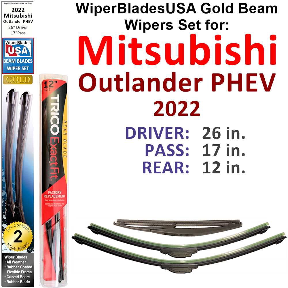 2022 Mitsubishi Outlander PHEV Beam Wiper Blades Wipers WBUSA (Set of 3 ...