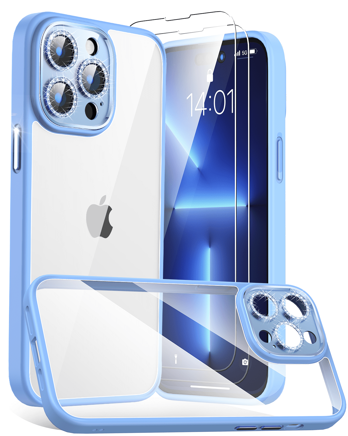 [2022 New] Meifigno Clear Glitter iPhone 14 Pro 6.1 Inch with 2 Tempered Glass Screen Protectors ...