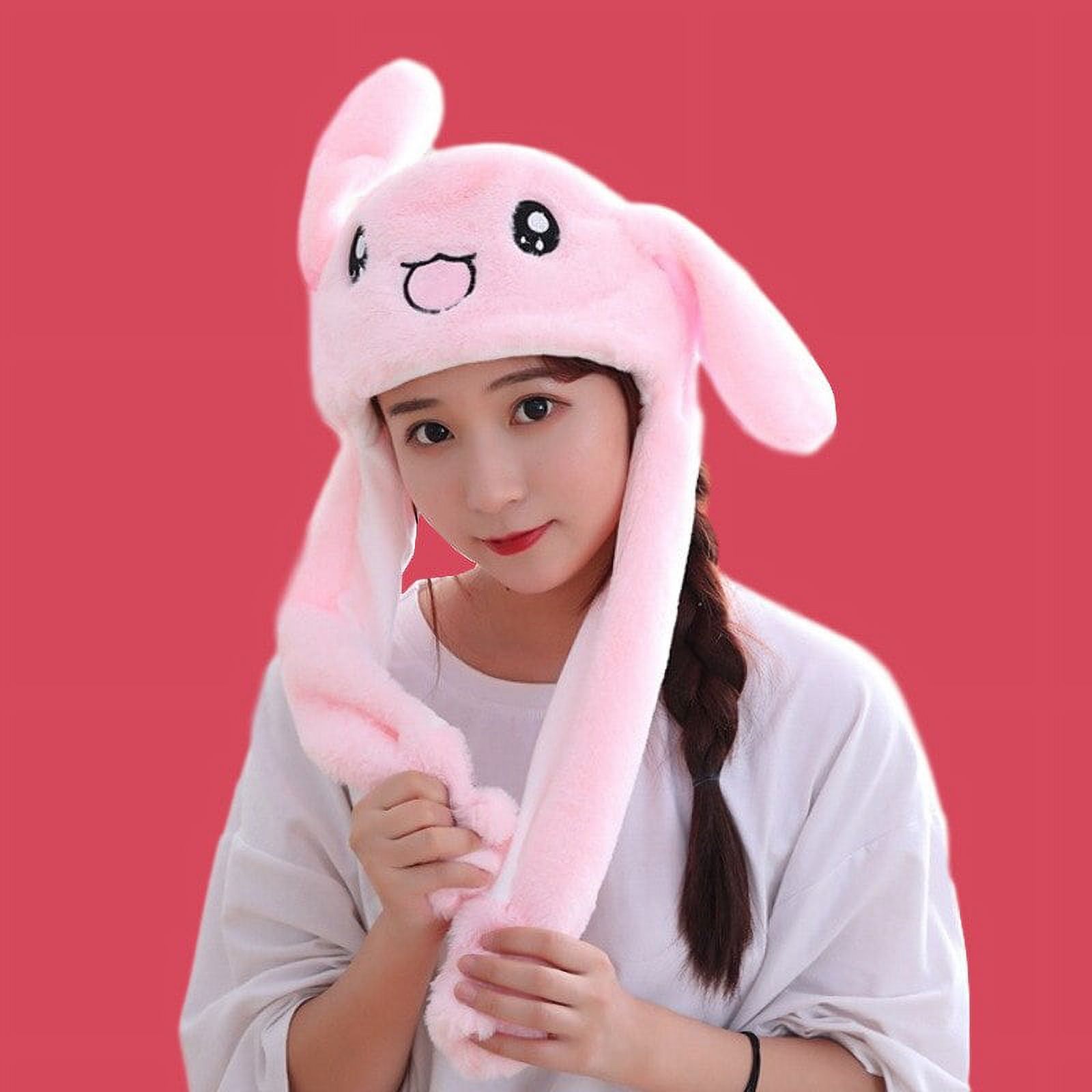 2022 New Rabbit Women's Hat Beanies Plush Can Moving Bunny Ears Hat with Earflaps Movable Ears ...