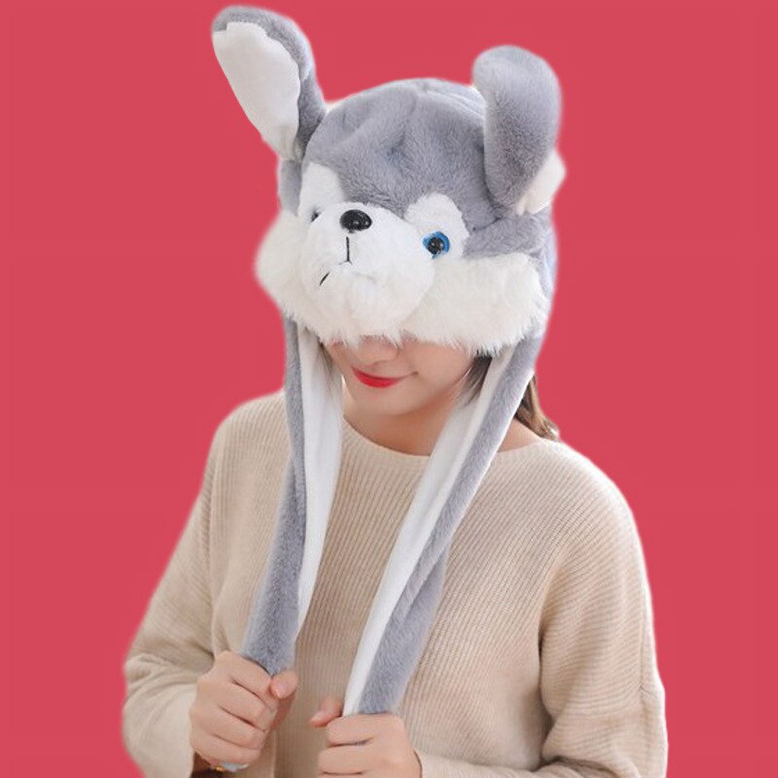 2022 New Rabbit Women's Hat Beanies Plush Can Moving Bunny Ears Hat with Earflaps Movable Ears ...