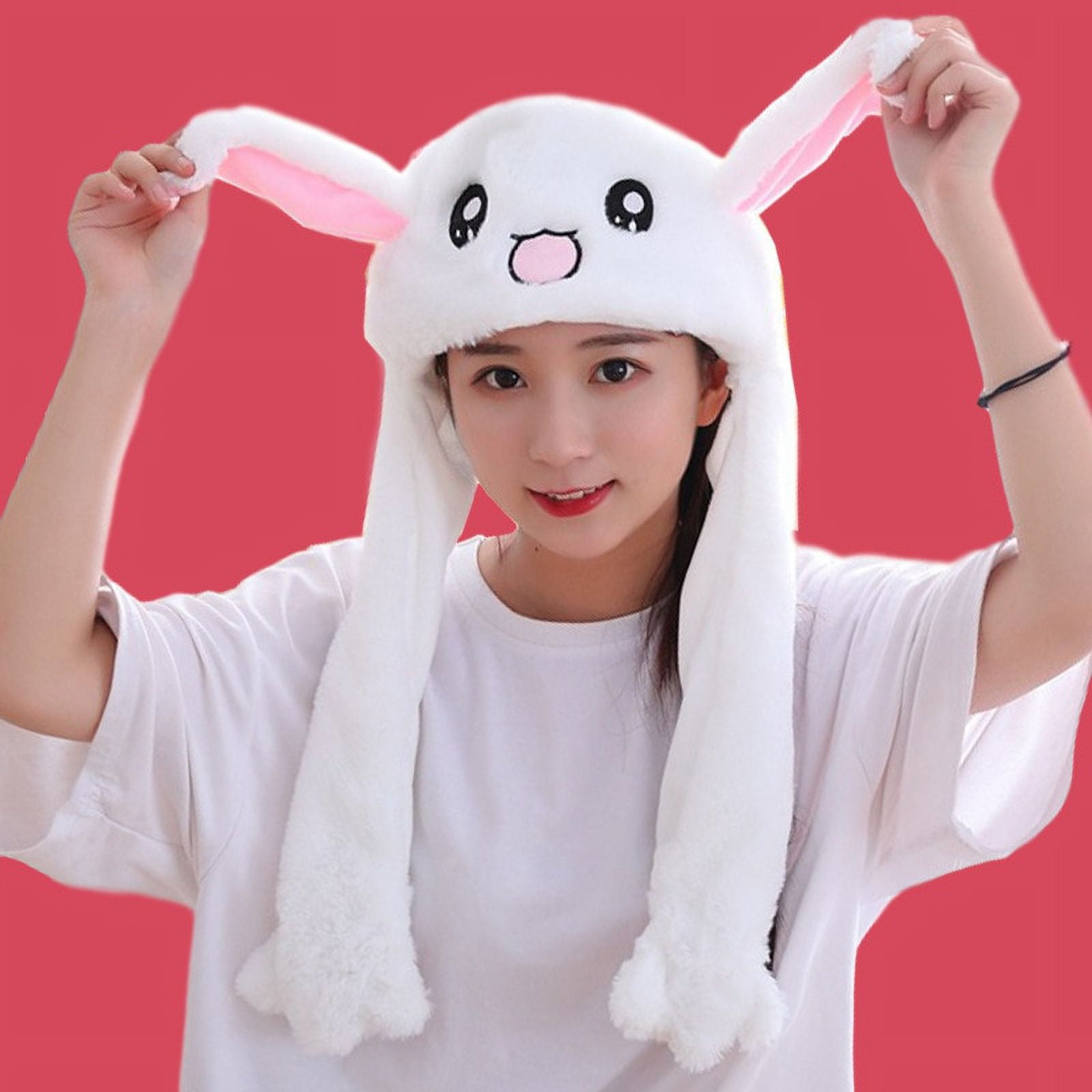 2022 New Rabbit Women's Hat Beanies Plush Can Moving Bunny Ears Hat with Earflaps Movable Ears ...