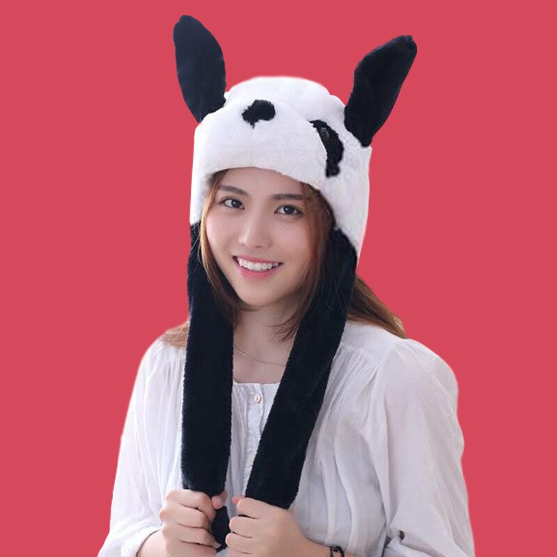 2022 New Rabbit Women's Hat Beanies Plush Can Moving Bunny Ears Hat with Earflaps Movable Ears ...