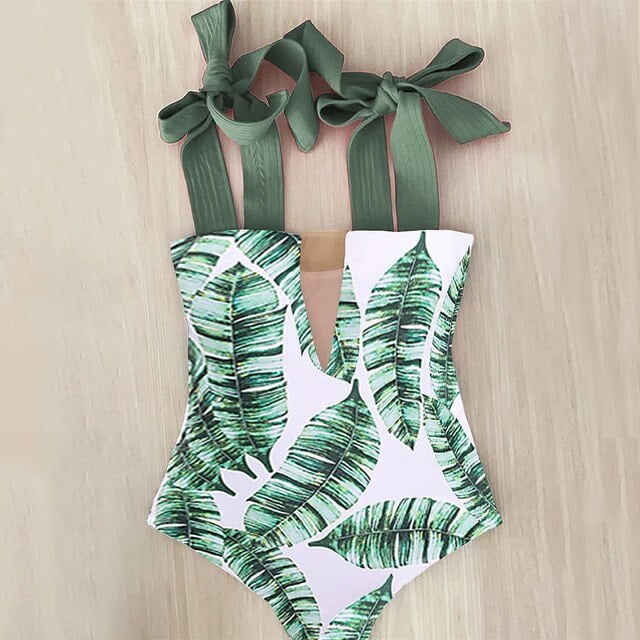 2022 New Sexy One Piece Swimsuit Shoulder Strappy Swimsuit Print Floral