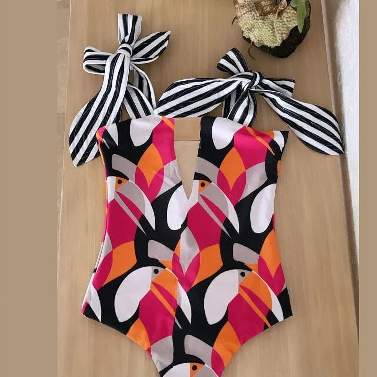 2022 New Sexy One Piece Swimsuit Shoulder Strappy Swimsuit Print Floral