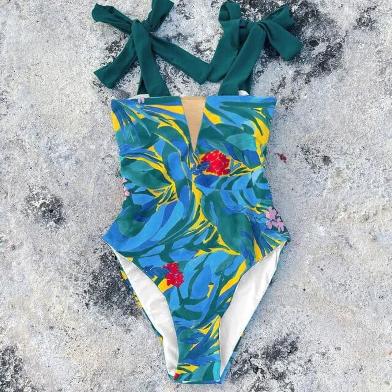 2022 New Sexy One Piece Swimsuit Shoulder Strappy Swimsuit Print Floral