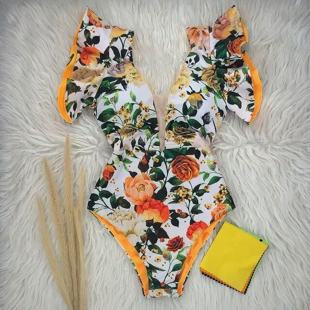 2022 New Sexy Ruffle Print Floral One Piece Swimsuit Off The Shoulder ...