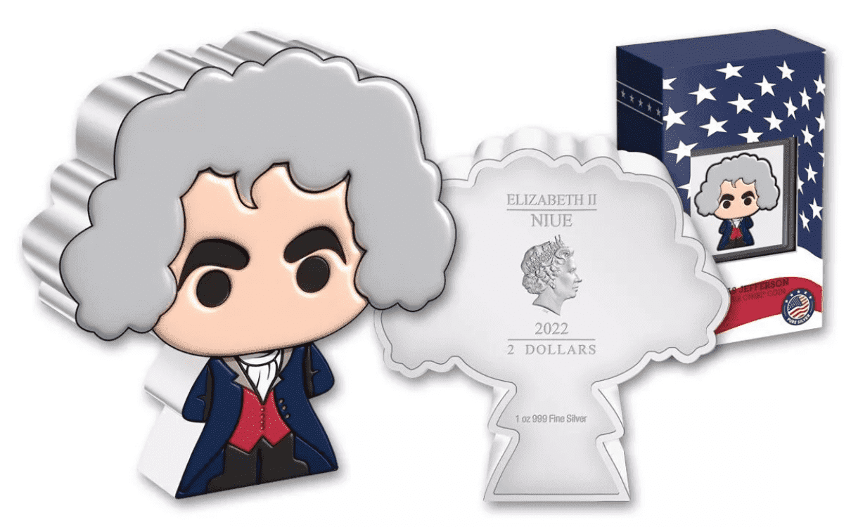 2022 New Zealand Mint Thomas Jefferson Shaped Chibi 1 oz Proof Silver ...