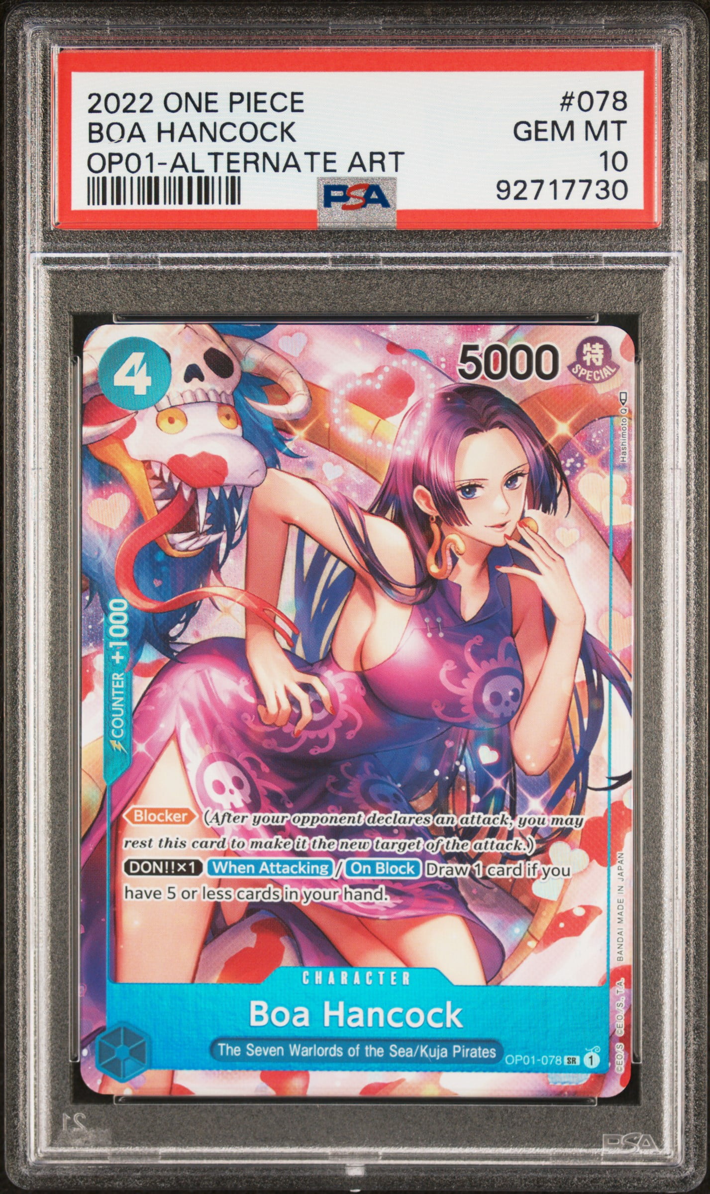 2022 One Piece OP01 Alternate Art Boa Hancock #OP01-078 PSA 10 - Walmart.com