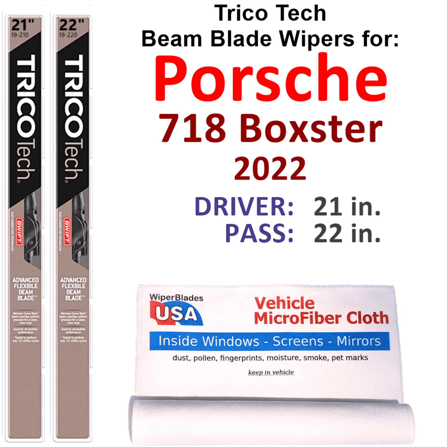 2022 Porsche 718 Boxster Beam Blade Wipers (Set of 2) - Walmart.com