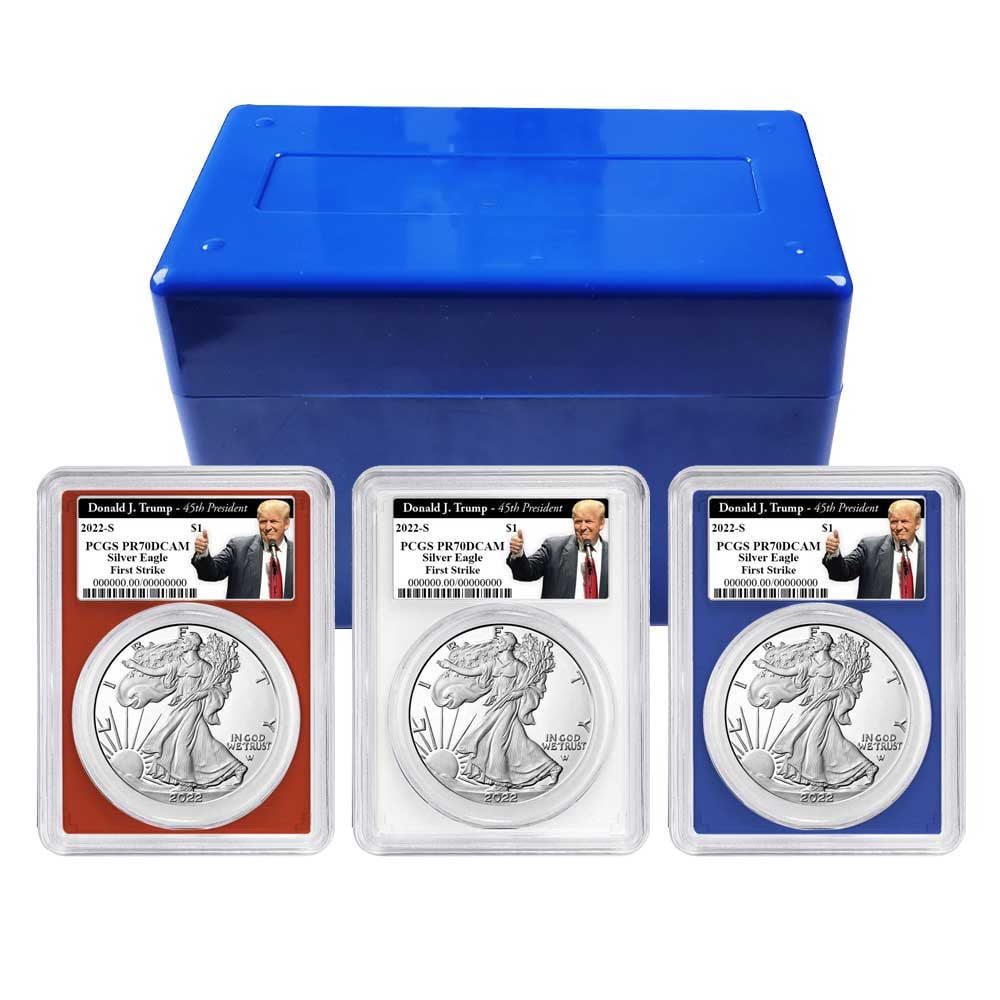 2022-S Proof $1 American Silver Eagle 3pc Set PCGS PR70DCAM FS Trump ...