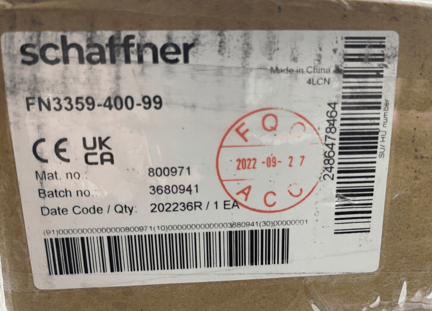 " 2022 "SCHAFFNER FN3359-400-99 , 3 PHASE 400A High-current EMC/RFI ...