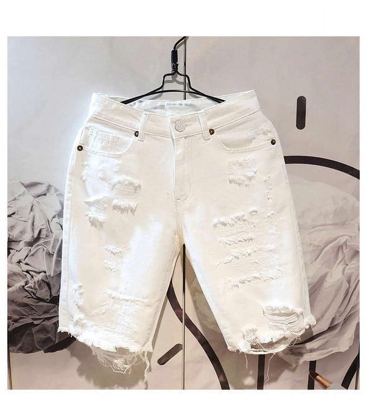 2022 Summer Fashion Cropped Men‘s Tattered Ripped Shorts Loose Straight ...