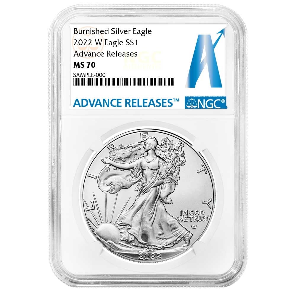 2022-W Burnished $1 American Silver Eagle NGC MS70 AR Advance Releases Label - Walmart.com