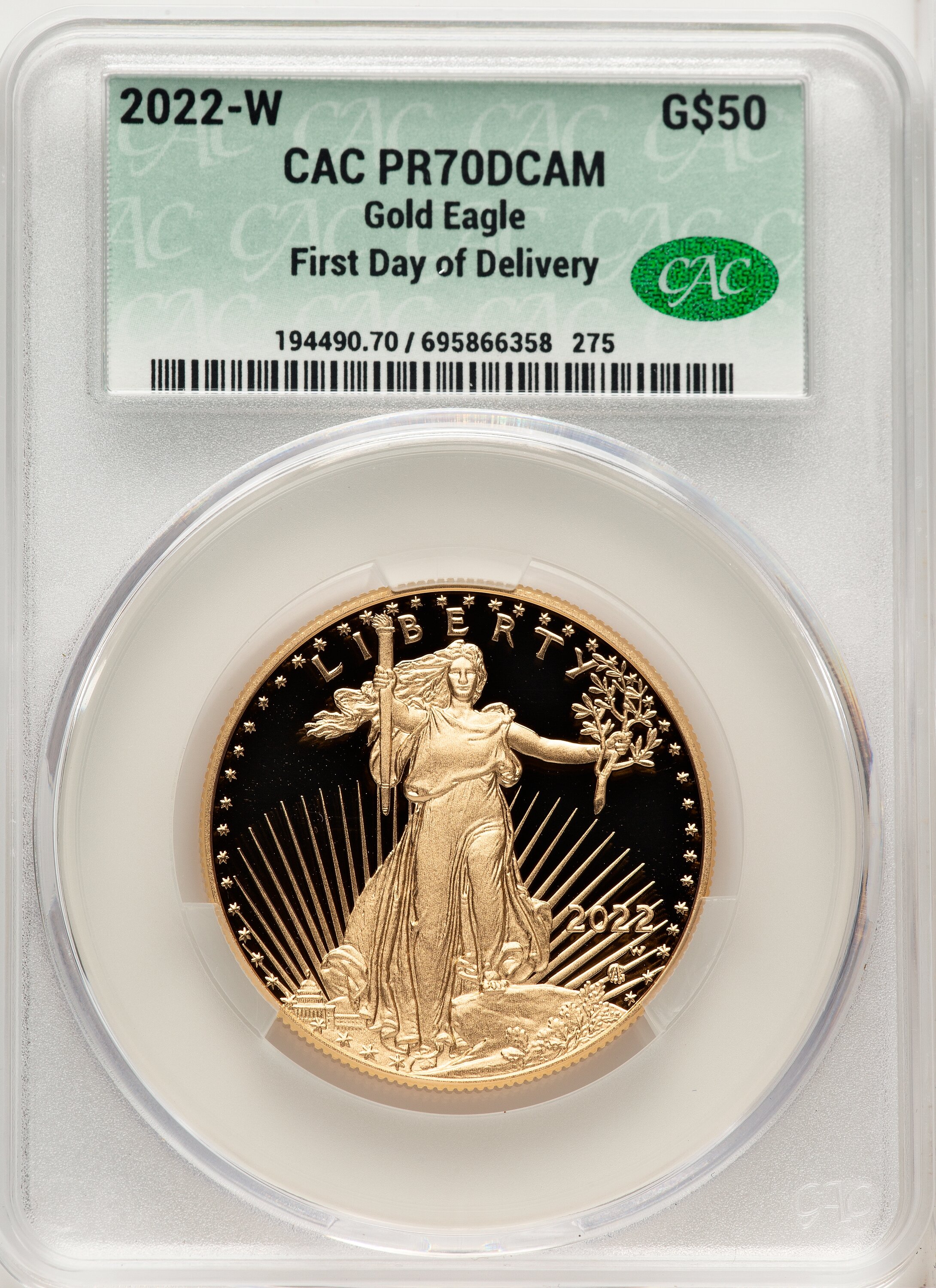 2022-W G$50 One Ounce Gold Eagle MS70 CACG (AD773265071) - Walmart.com