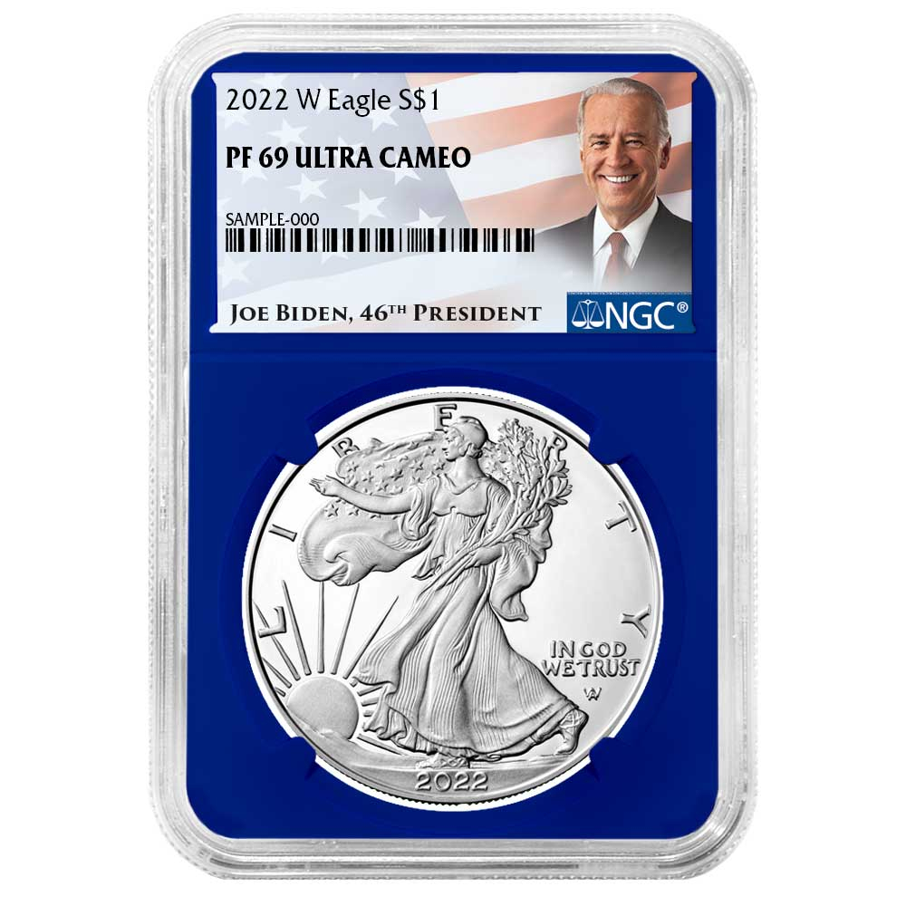 2022-W Proof $1 American Silver Eagle NGC PF69UC Biden Label Blue Core ...