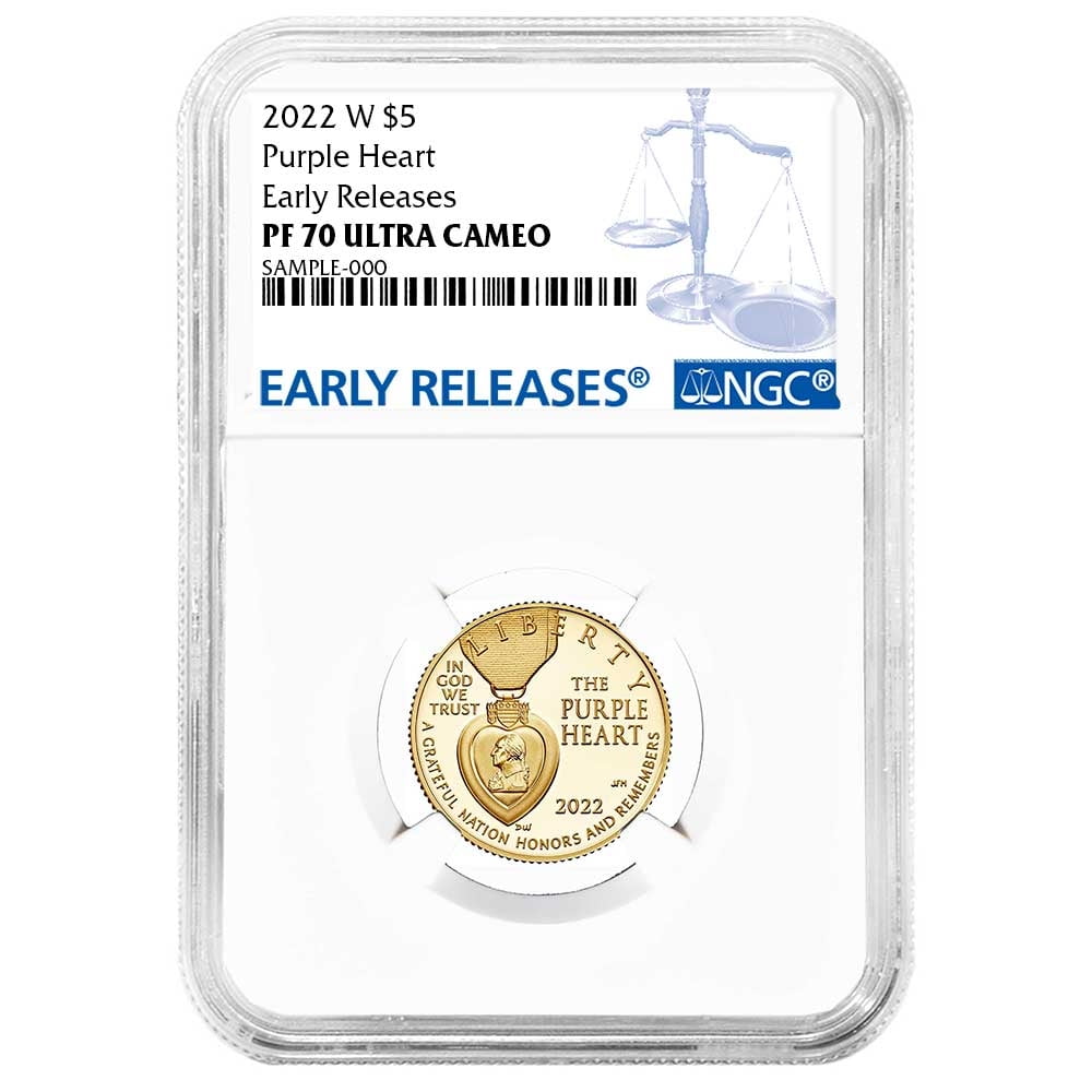 2022-W Proof $5 National Purple Heart Hall of Honor Gold Coin NGC ...