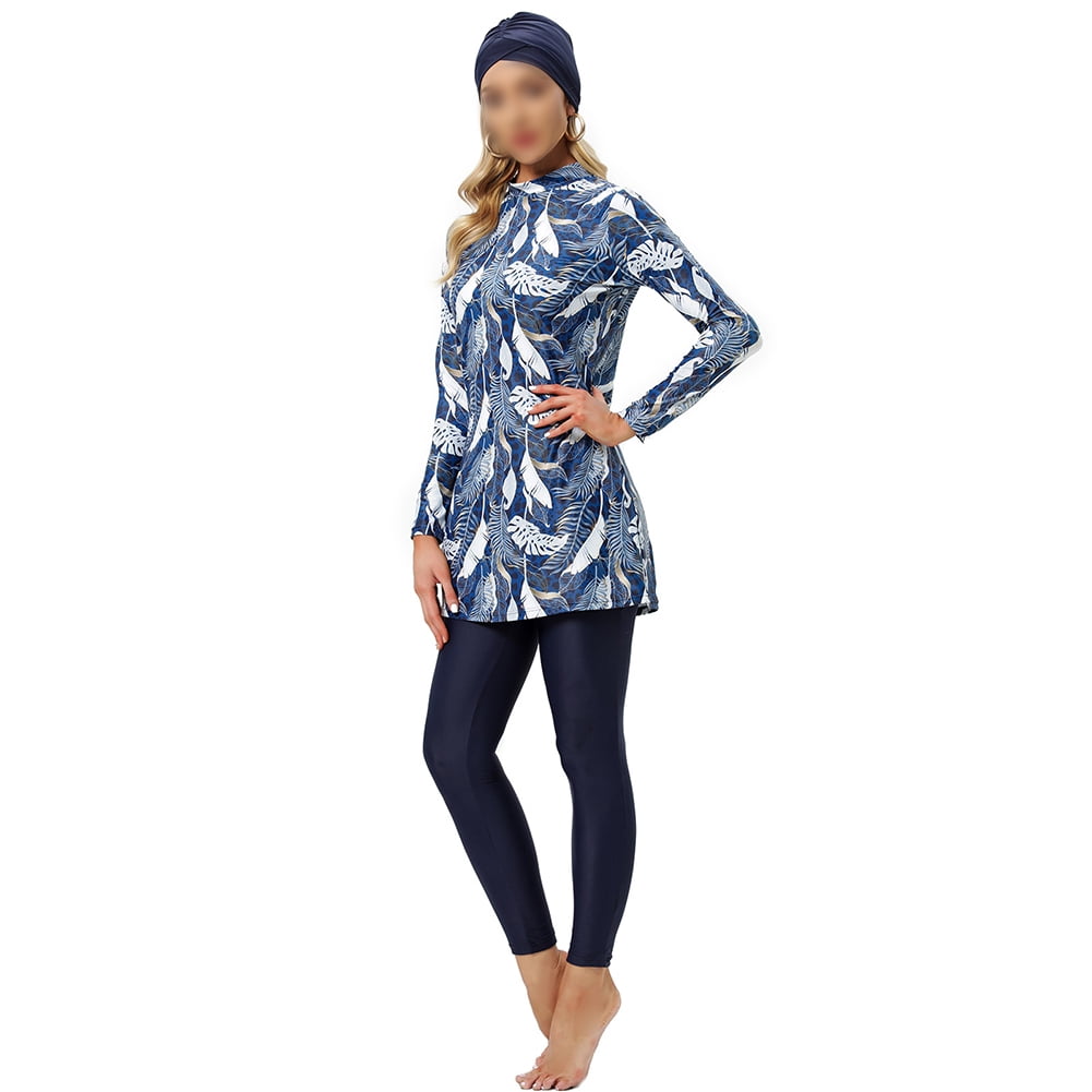 2022 Women Modest Muslim Swimwear Patchwork Hijab Sports Long Sleeves ...