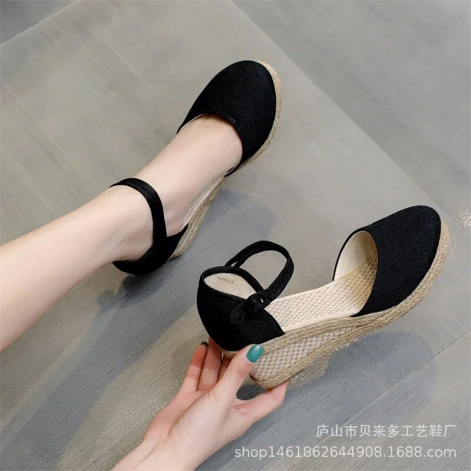 2022 Women Sandals Casual Linen Clogs Wedge Sandials Summer Red Pink ...