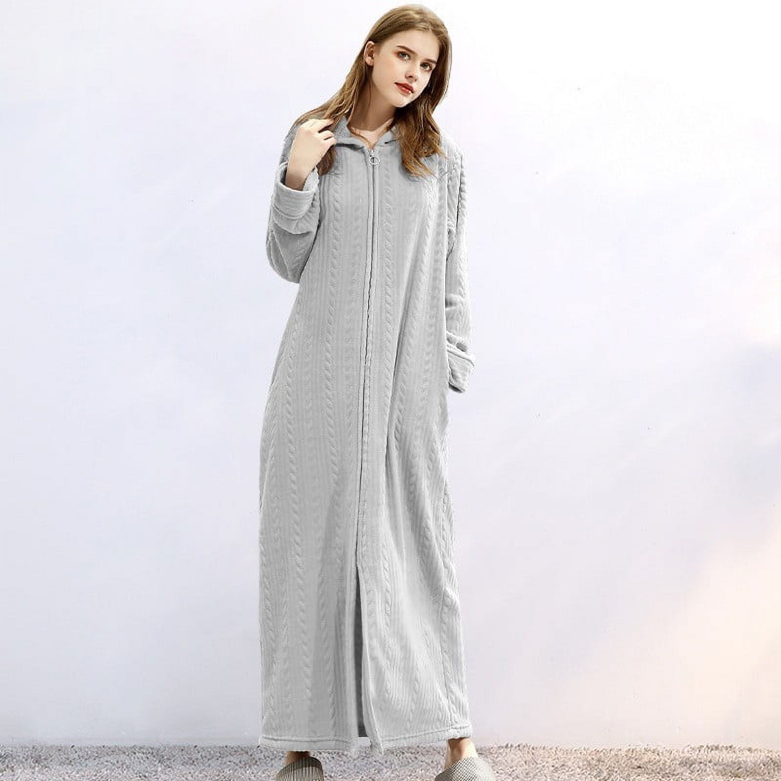 2022 warm pajamas for women Fall/winter Zipper Bathrobe Hooded ...