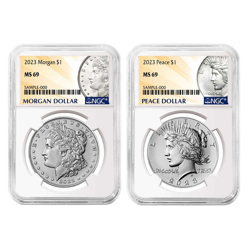 2023 $1 Morgan and Peace Silver Dollar 2pc Set NGC MS69 Morgan & Peace ...