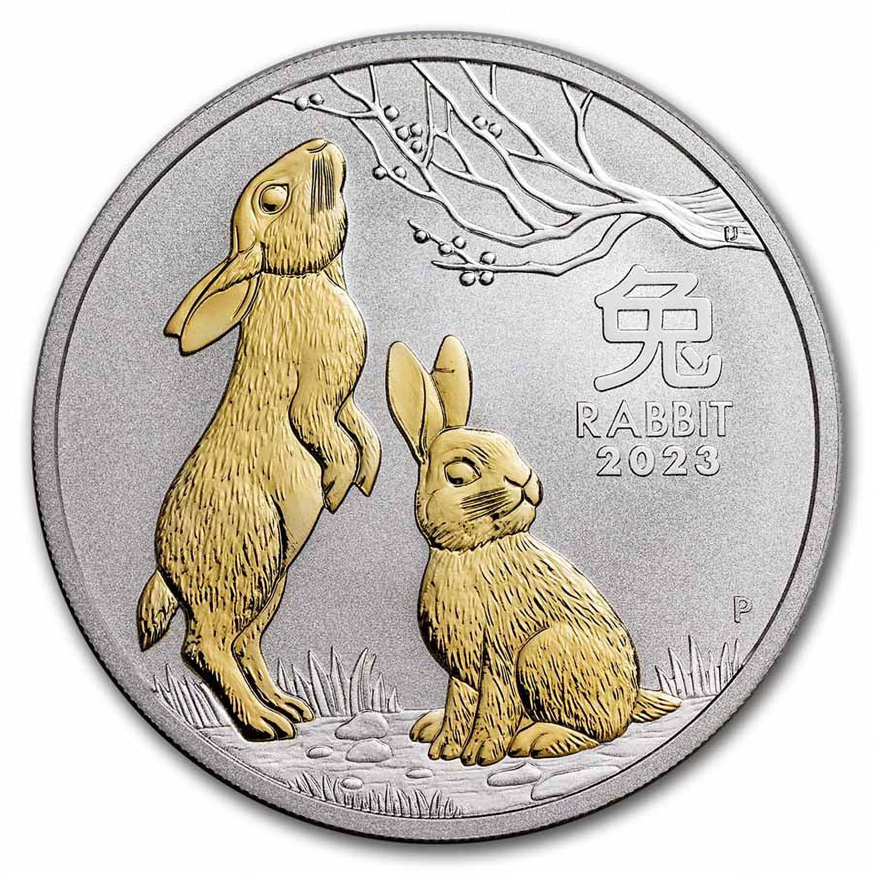 2023 Australia 1 oz Silver Lunar Rabbit, Gilded 24K Gold, with ...