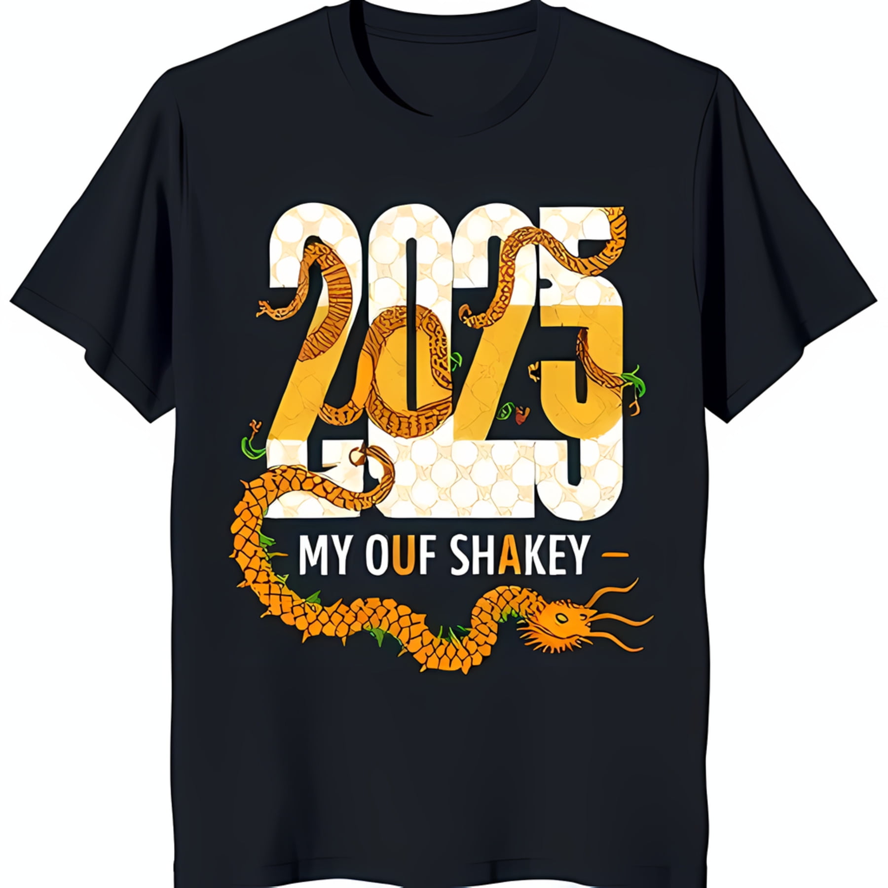 2023 Black T-Shirt with Whimsical & Yellow Snake Design 'My Ouf Shakey ...