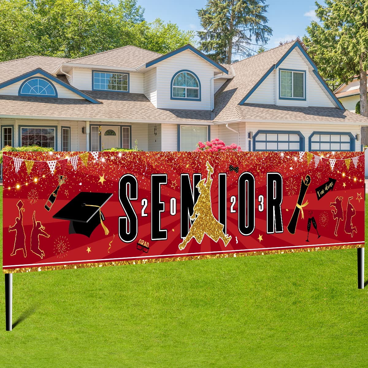 2023 Blue and White Graduation Banner Yard Sign Lawn Outdoor Garden for ...