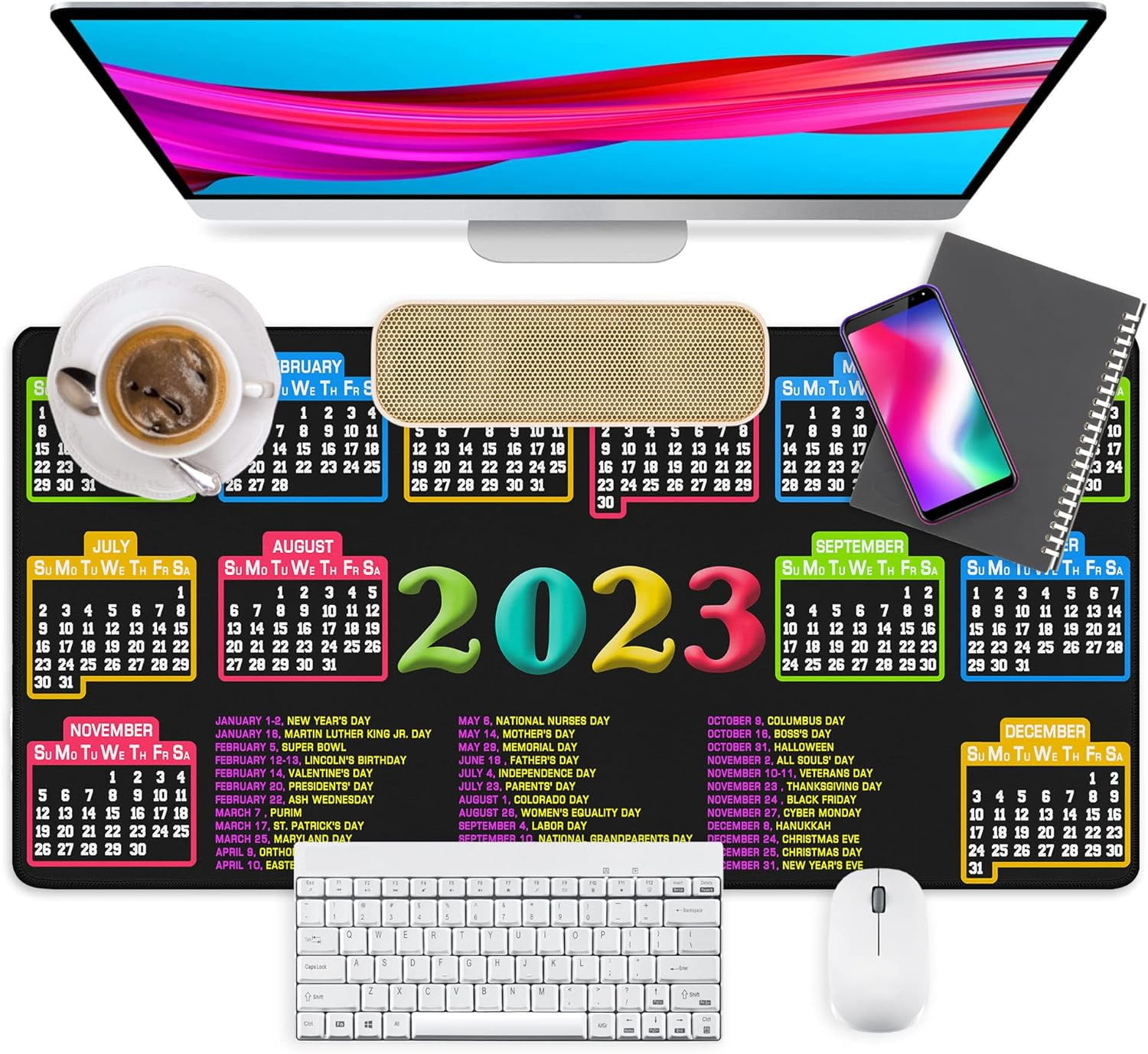 2023 Calendar Mouse Pad, Large Non-Slip Rubber with Stitched Edges ...